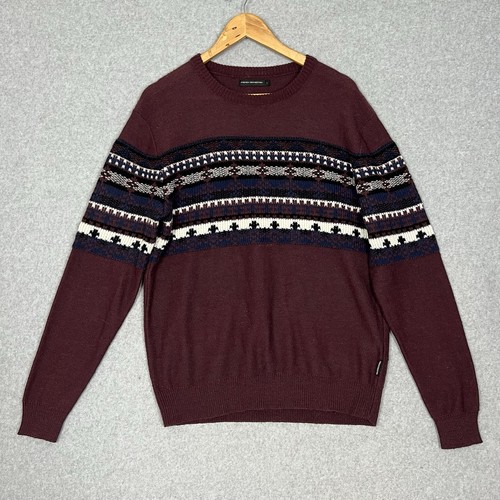 French Connection Jumper Mens L Burgundy Brown Knit Wool Blend Knitwear ...