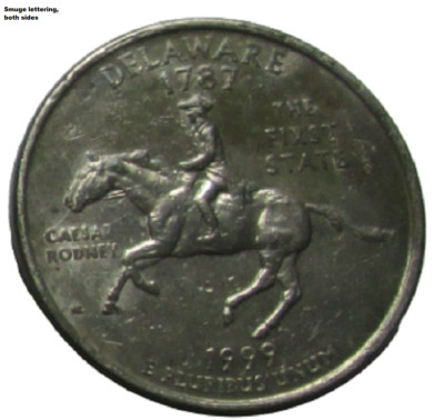 GEORGE WASHINGTON 1999 DELAWARE STATE QUARTER-Spiting Horse-Lamination ...