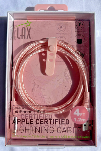 LAX Apple MFI-Certified Charge & Sync Lightning Cable 4ft Braided Pink ...