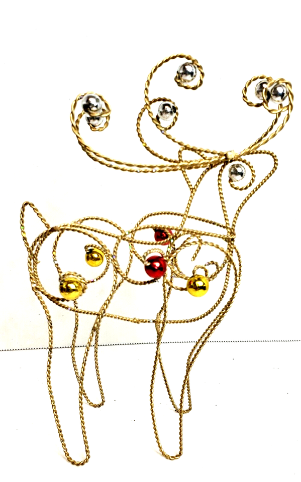 Scott's Gold Metal Twisted Wire Reindeer Sculpture Decoration Beaded 8. ...