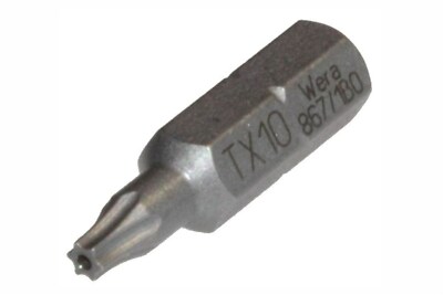 WERA SECURITY TORX TX10 (T10 WITH HOLE) 25MM HEX SCREWDRIVER BIT 867/1 ...
