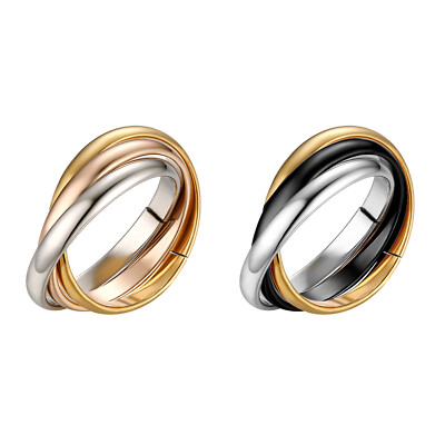 Tri-color Women Ladies Stainless Steel Interlocking Wedding Ring Band ...