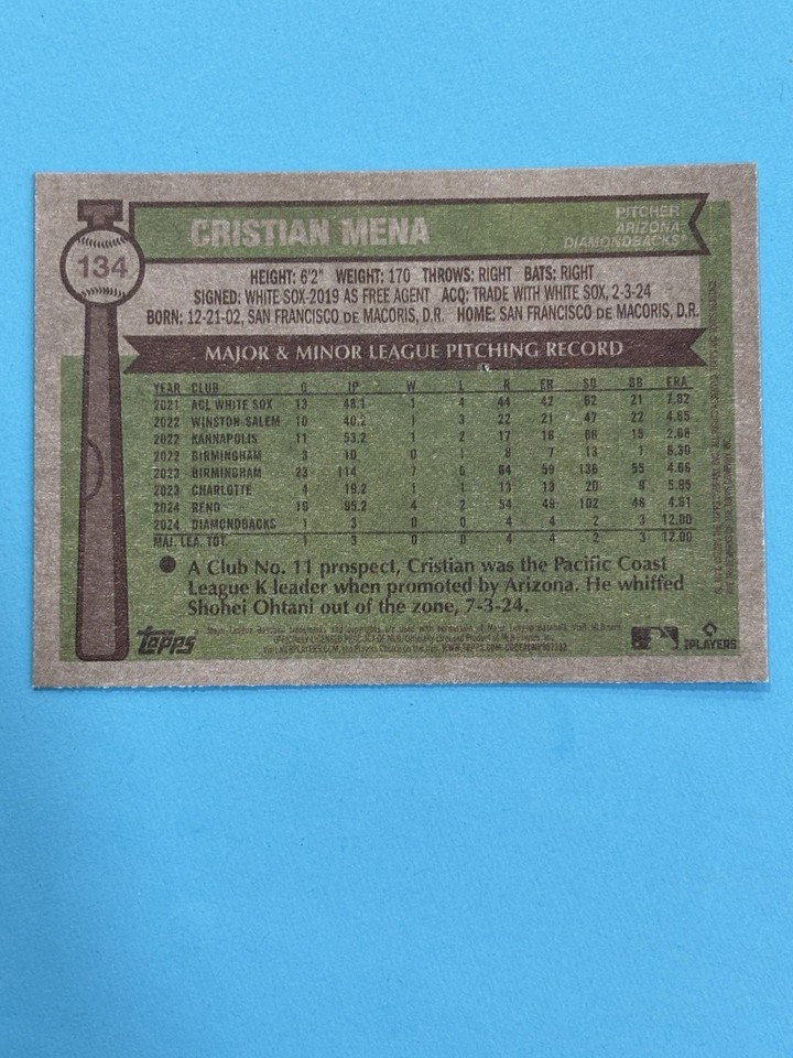 2025 Topps Heritage Christian Mena RC #134 Arizona Diamondbacks Rookie ...