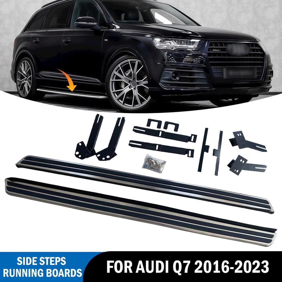 PAIR ALUMINIUM SIDE STEPS RUNNING BOARDS FOR AUDI Q7 4M 2015-2023 BLACK ...