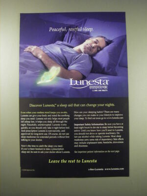 2006 Sepracor Lunesta Ad - Peaceful, restful sleep | eBay