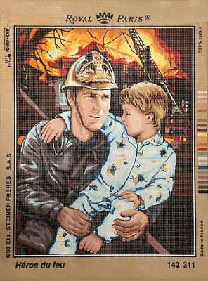 Royal Paris "Héros du feu" Firefighter Needlepoint Canvas 14.5"x18.75 ...
