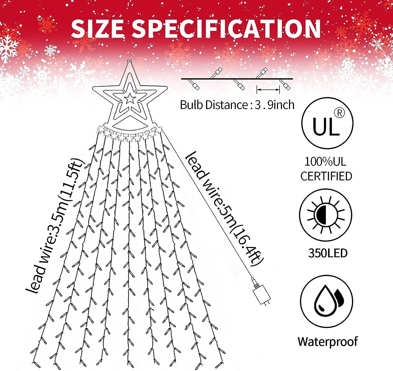 350 LED Christmas Outdoor Star String Lights Xmas Tree Toppers Fairy ...