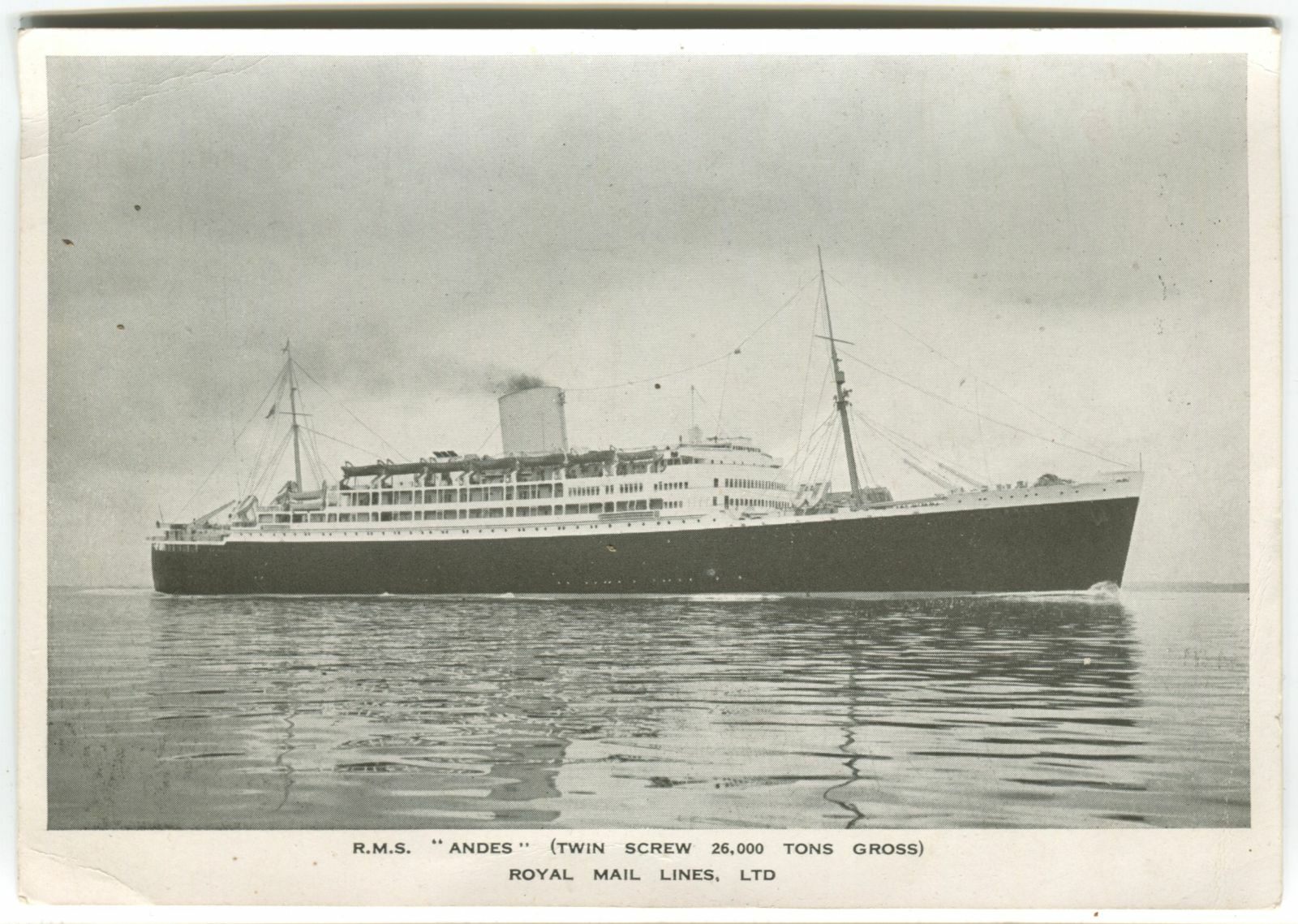 RMS ANDES, ROYAL MAIL LINE - Shipping Postcard 105mm x 150mm | eBay UK