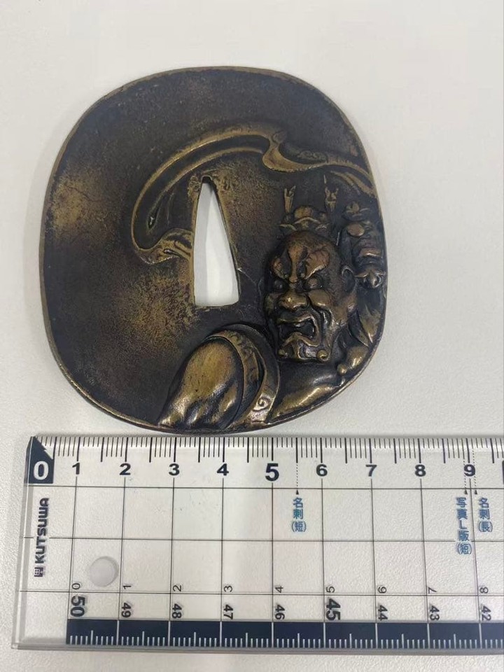 Antique Japanese Samurai Sword Tsuba Inscribed samurai face sculpture ...