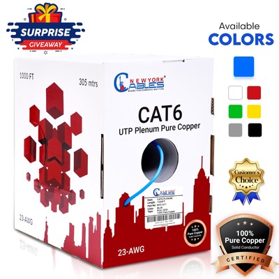 CAT6 Plenum (CMP) 1000ft Solid Copper 550MHz 23AWG UTP Bulk Ethernet ...