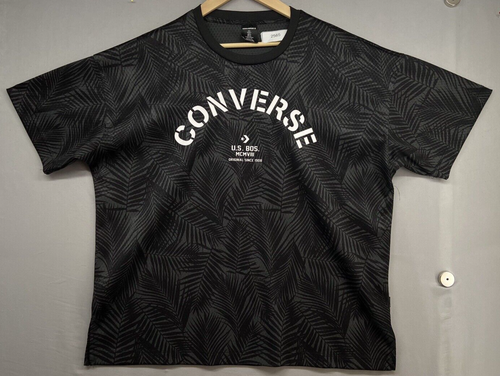 Converse Jersey TShirt Men LARGE Short Sleeve-LOGO-Black-Palm Leaves ...