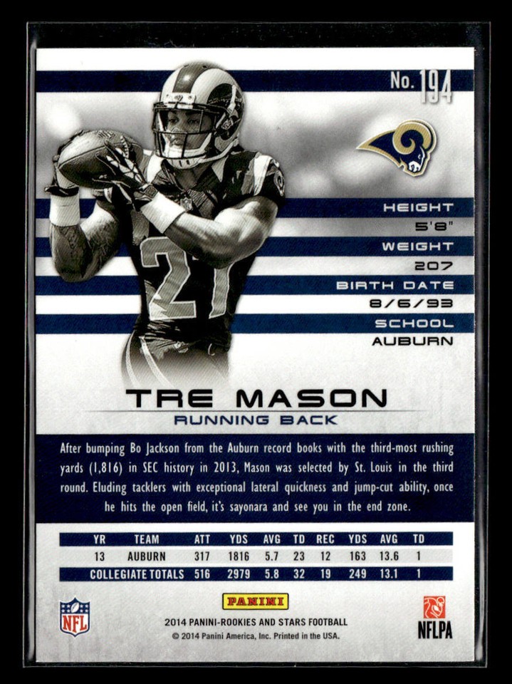 2014 Panini Rookies & Stars #194 Tre Mason Rookie Card St. Louis Rams ...