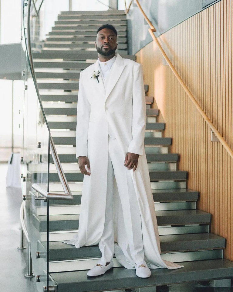3Pcs White Men Long Overcoat Peak Lapel Wedding Party Wear Formal ...