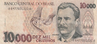 1992 BRAZIL 10,000 CRUZEIROS BANKNOTE | eBay Australia