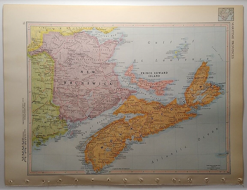 1957 Vintage MARITIME PROVINCES Atlas Map Antique MCM Encyclopedia ...