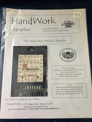 Handwork Samplers Sarah Ann Wilcox Sampler Cross Stitch Chart Pattern ...