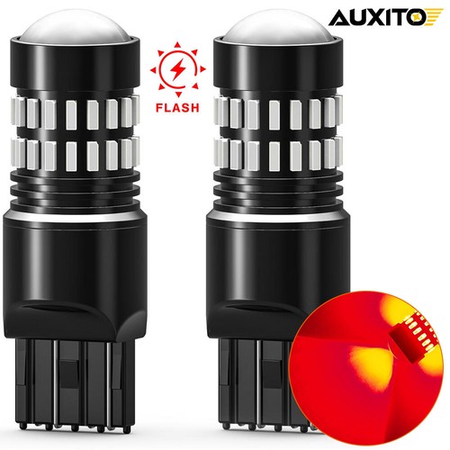 2X 3156 3157 3057 Red Bright Strobe Flash Blinking LED Brake Light Tail ...