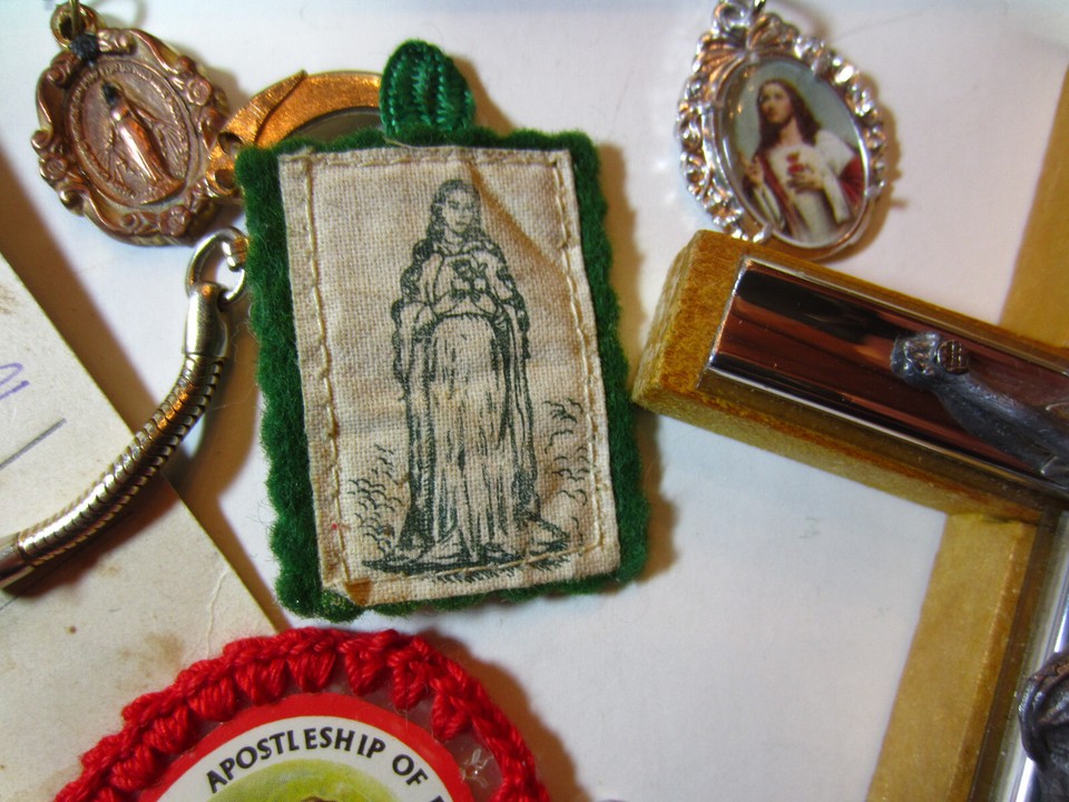 Catholic Lot Holy Cards Badges PostCard Crosses Crucifix Pin Rosaries ...