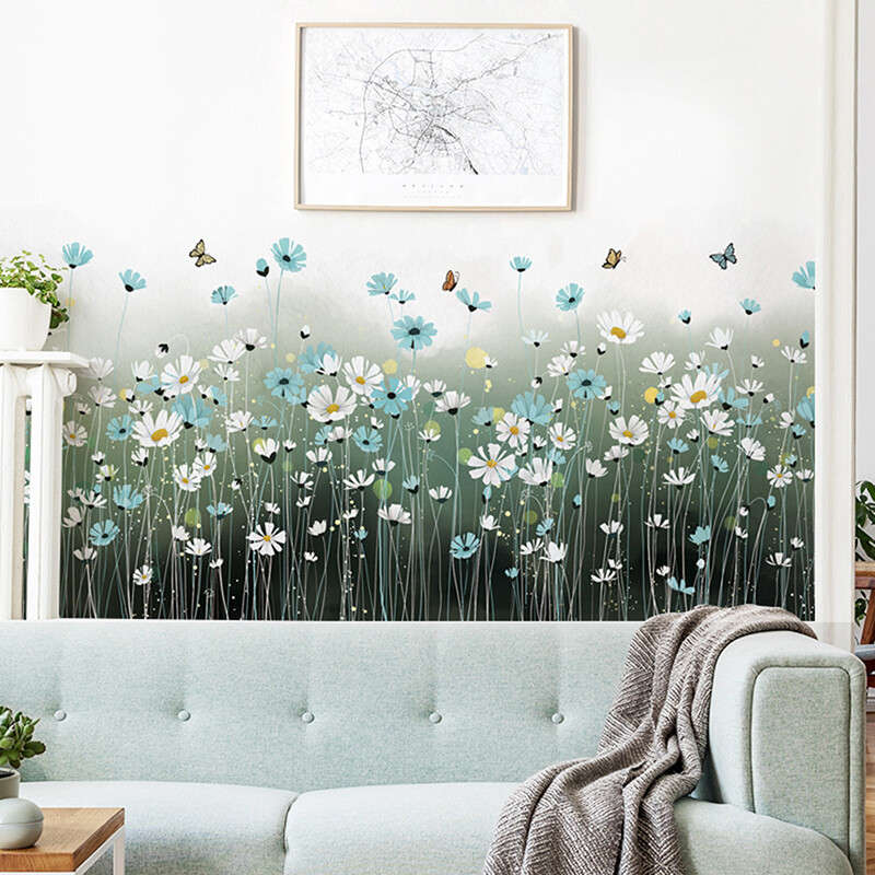 Cartoon Botanical Floral Wall Sticker Home Living Room Decor Vinyl Wall ...