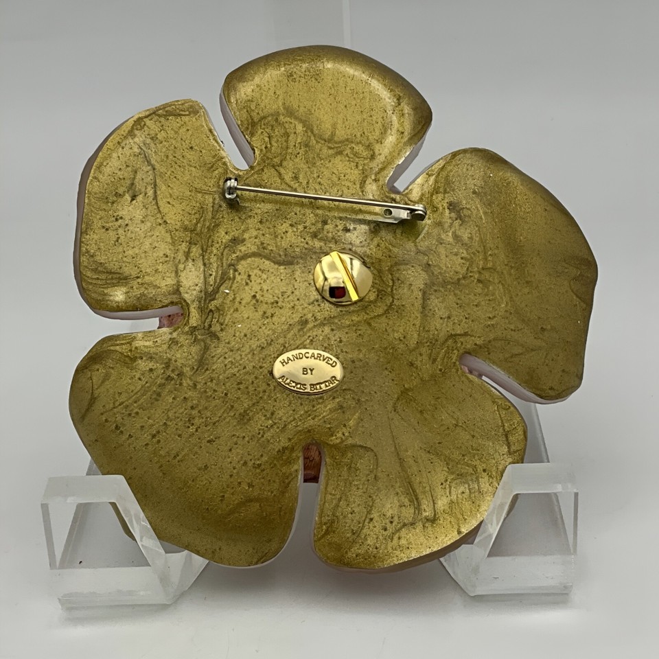 ALEXIS BITTAR PINK YELLOW LUCITE LAYER BEGONIA FLOWER BROOCH PIN 4.25 ...
