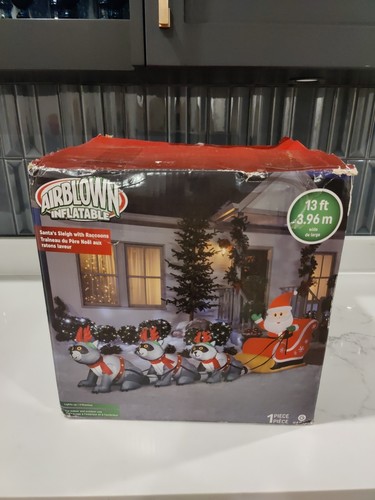 Gemmy 13Ft Long Santa's Sleigh w/ Raccoons Christmas Inflatable Outdoor ...