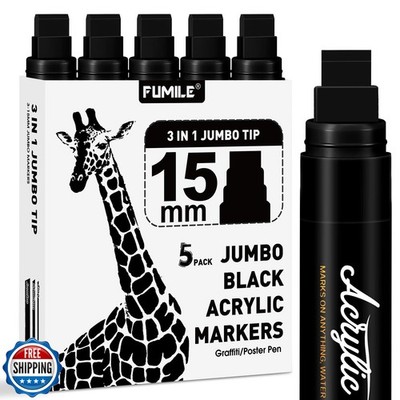 FUMILE 5 Pcs Black Jumbo Poster Marker,15mm Wide Tip Thick Acrylic ...