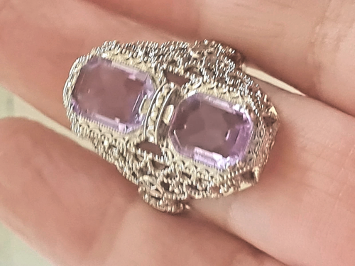 Beautiful Art Deco Style Ring With Purple Crystal Stone | eBay UK