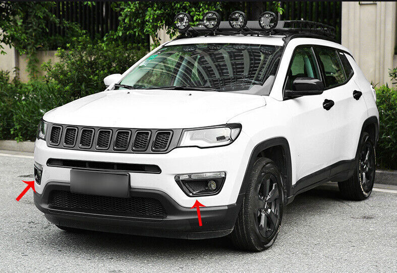 Black Golssy Front Fog Lamp Light Strip Trims 2pc Fit For Jeep Compass ...