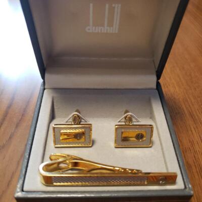Dunhill Authentic Tie Pin Necktie Pin Tacks Cufflink Set Silver Gold ...
