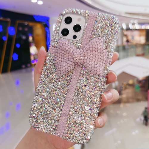 Handmade Rhinestone Case for iPhone 16 15 14 13 12 Pro Max Pink Bow ...