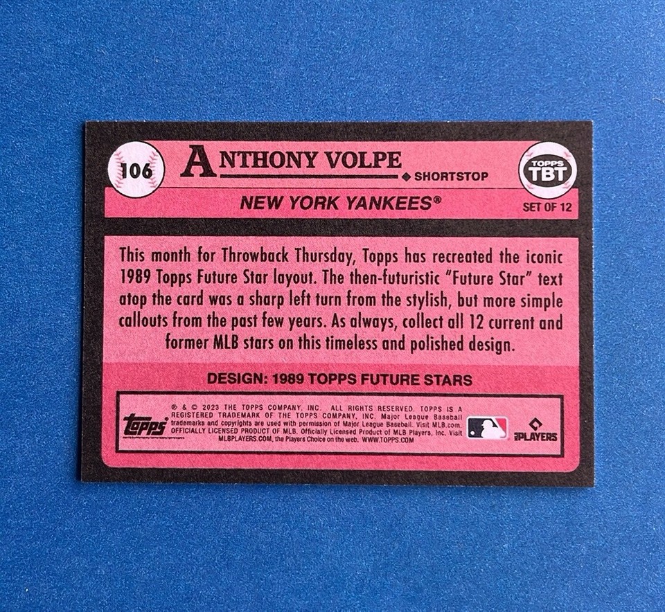 ANTHONY VOLPE - 2023 Topps - TBT - Future Star - ROOKIE CARD - #106 | eBay