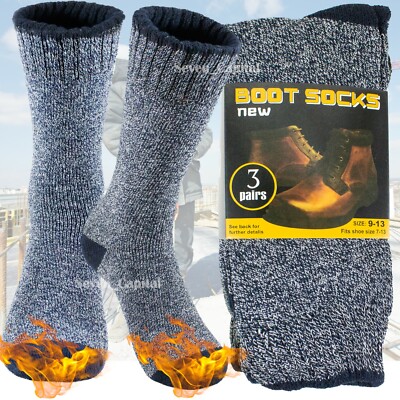 3 Pairs Mens Heavy Duty Winter Warm Thermal Heated Work Boots Socks ...