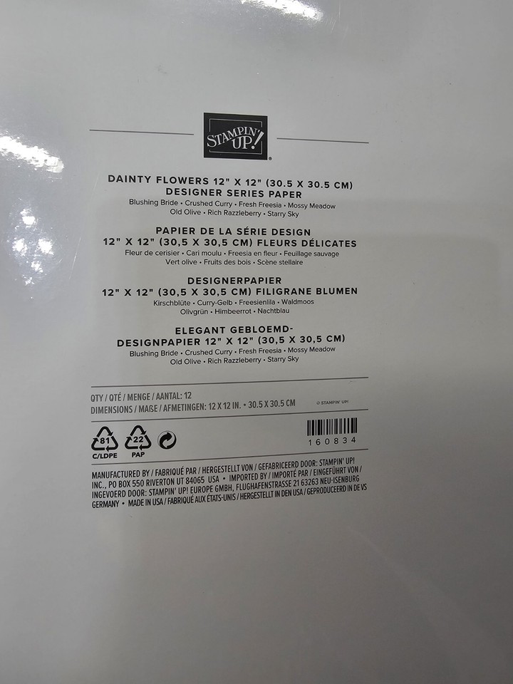 Stampin' Up! DAINTY FLOWERS DSP 12 Sheets 12x12 DESIGNER SERIES PAPER ...