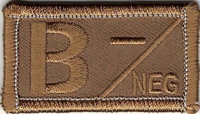 Desert Brown / Tan Blood Type B- Negative Patch Fits For VELCRO® BRAND ...