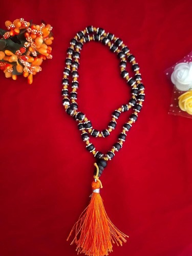 Natural Ebony Wood Silver Cap Knotted Mala Karungali Kattai Cap Mala 54 ...