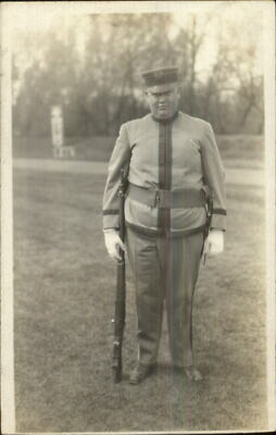 Pudgy Obese Soldier Cadet Uniform Gun Rifle c1910 Real Photo Postcard ...