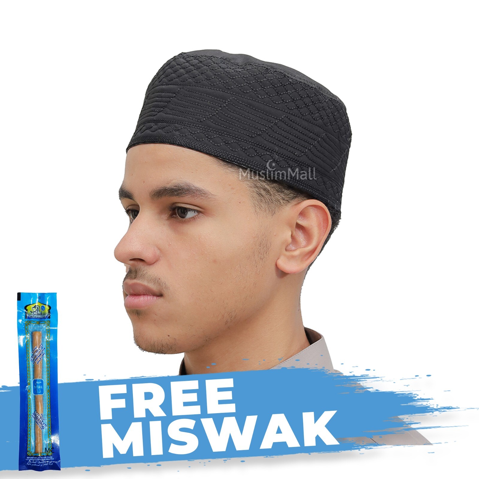 Black NAMAZ PRAYER CAP Muslim Kufi Hat - "Madinah" Embroidered ISLAMIC ...