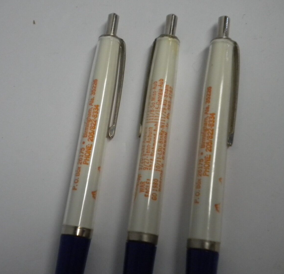 Lot of 3 Vintage 1980 Auburn Tigers Football Schedule Pens AU War Eagle ...