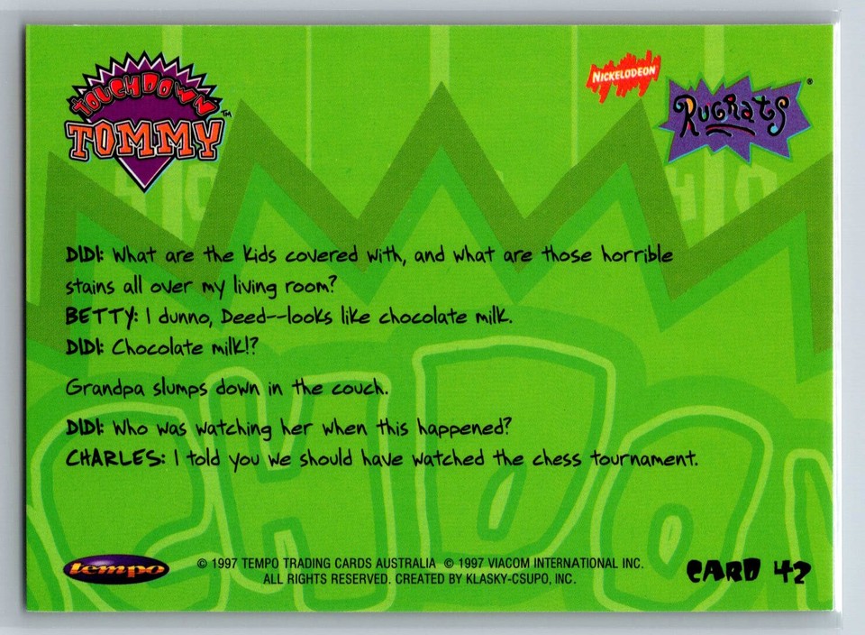 1997 Tempo Rugrats Touchdown Tommy Chocolate Milk #42 | eBay