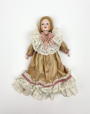 8.5” Vintage Doll with Cloth Body Porcelain Head Girl Doll Pink Dress ...