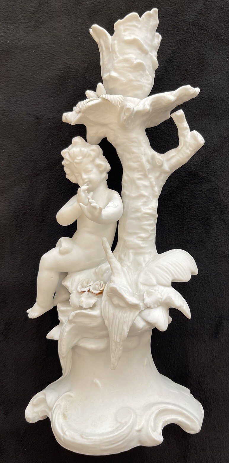 Kalk White Porcelain Bisque Ornate Tree Candle Holder w/ Cherub 10 ...