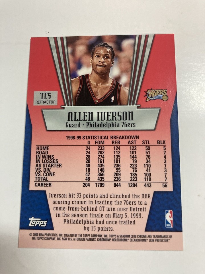 2000 Topps stadium club chrome true colors Allen Iverson refractor Ding ...