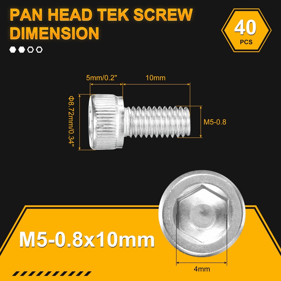 M5-0.8x10 Socket Head Cap Screw - 40Pack - Stainless Steel Screw ...