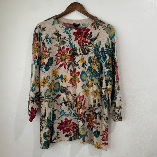 Talbots Plus 100% Pure Cashmere Sweater sz 3X Audrey Floral 3/4 Sleeve ...