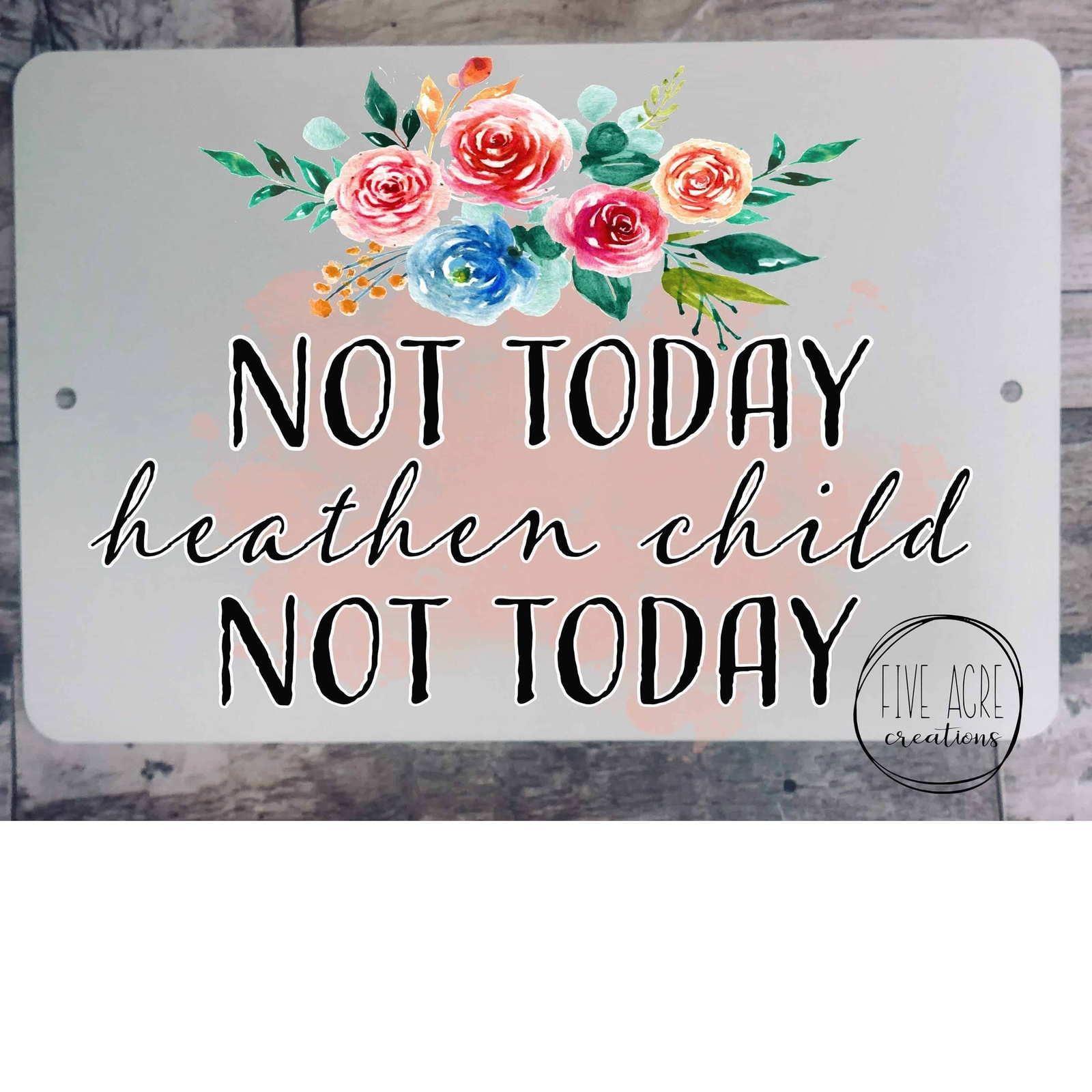 Funny 8"x10" metal wall hanging sign - Not today heathen child funny ...