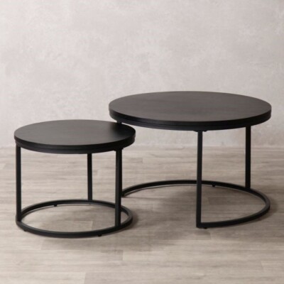 BLACK COFFEE TABLE SET OF TWO ROUND COFFEE TABLES CONTEMPORARY NESTING ...