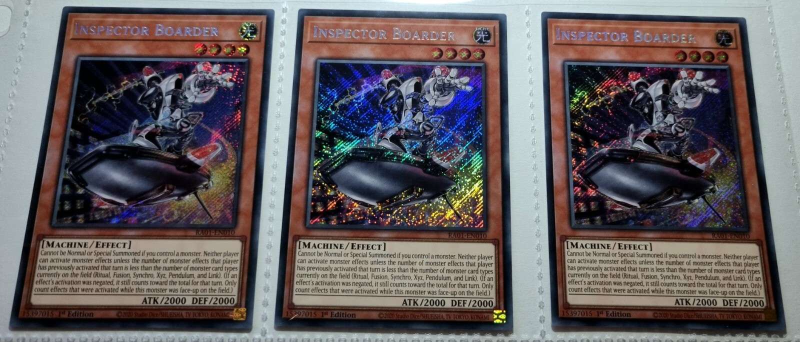 Yugioh! 3x Inspector Boarder 1st Ed. RA01-EN010 Secret Rare play set ...