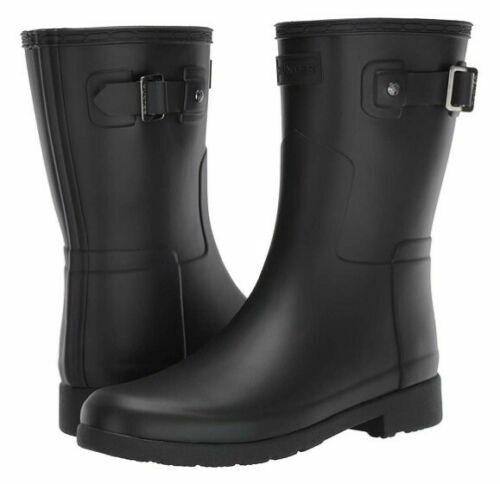 NEW Women Hunter Refined Short Rain Boot Black Round Toe Waterproof ...