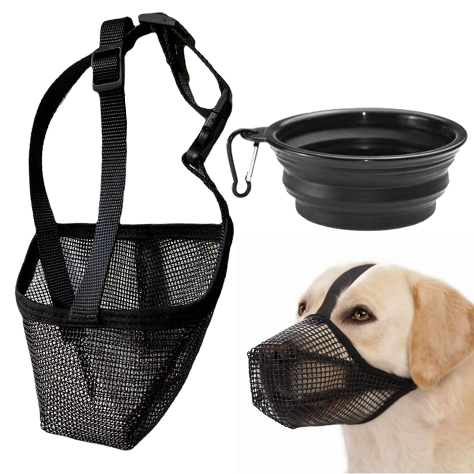 Portable Soft Adjustable Safety Dog Muzzle Collapsible Bowl Nylon ...