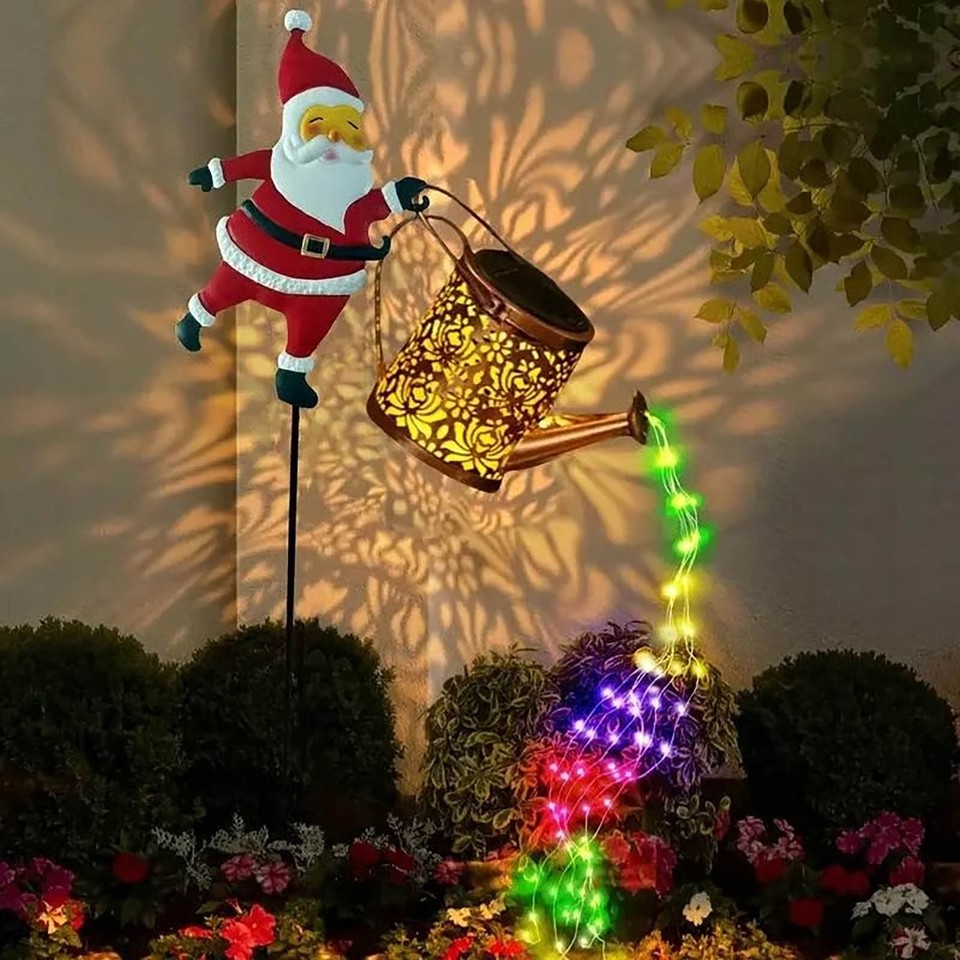 Santa Solar Kettle Lights, Hanging Metal Solar Santa Claus Watering Can ...